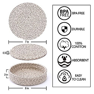 Trivets for Hot Dishes, Trivets for Hot Pots and Pans, 7 Inchs Hot Pads 4 Pcs and Storage Basket 1 Pack for Countertops, Pot Holders for Kitchen, Cotton Table Protector Hot Mats Heat Resistant (Brown)