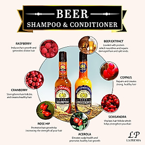 La Premia Beer Shampoo for Damage Free Hair - 16.90 fl oz - Original Yeast with Natural Ingredients, Biotin & Vitamin B5 for Men & Women - Color Safe, Cruelty Free
