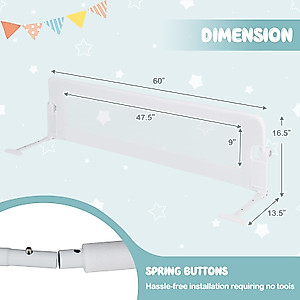 BABY JOY Double Sided Bed Rail Guard, 2 Pack, Extra Long, Swing Down for Convertible Crib, Folding Baby Safety Bedrail for Kids Twin Full Size Queen King Mattress, Rails for Toddlers (White, 60-Inch)