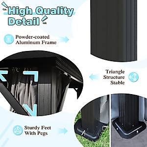 MUPATER 10x12ft Hardtop Gazebo with Sidewalls and Mesh Netting, Single Roof Patio Gazbeo, Outdoor Gazebo for Patios, Deck, Lawns, Gardens and Pools, Black