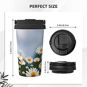 WANGXUEE Daisy Flowers Print 500ml Stainless Steel Travel Tumbler Double Wall Vacuum Insulated Coffee Mug
