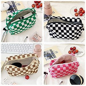 EYNDYN 4 PCS Checkered Makeup Bag Cosmetic Bag for Women Checkered Pouch Plaid Makeup Bag for Women Large Capacity Pencil Case Makeup Brushes Storage Bag Travel Toiletry Bag Organizer