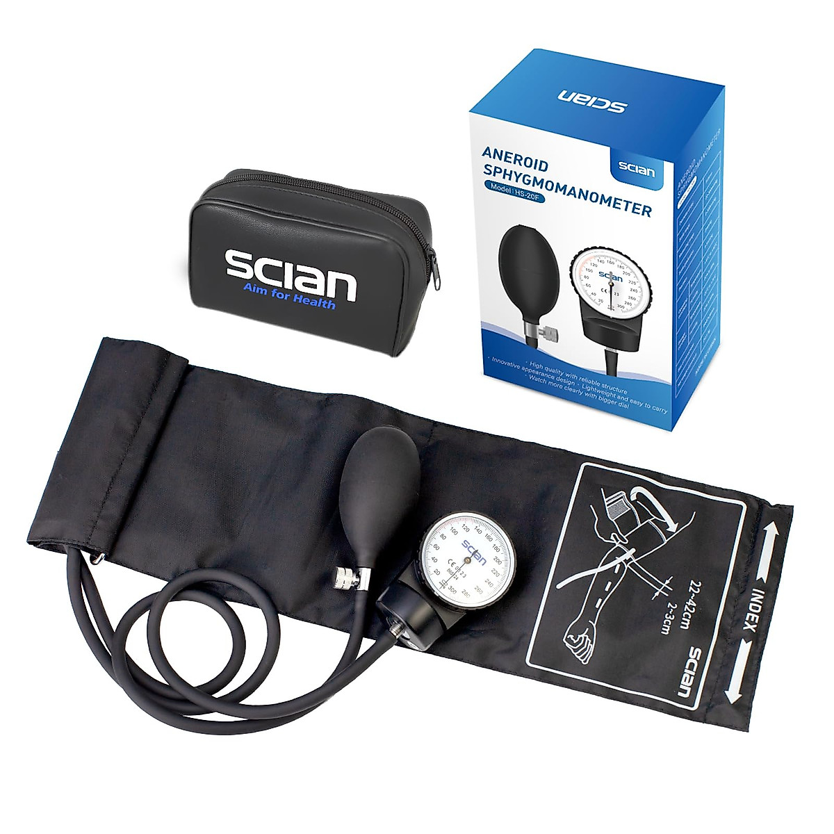 SCIAN Aneroid Sphygmomanometer - Manual Blood Pressure Cuff with D-Ring Universal Cuff 10-16"", Carrying Bag for Nurse Doctor Senior Adult(Black, Stethoscope Not Included), Large