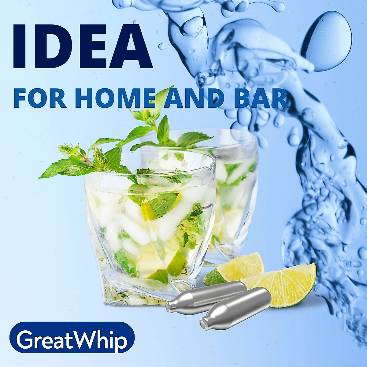 GreatWhip 50 Count 8g CO2 Soda Cartridges for Soda Maker Soda Chargers for Carbonated Water Machine for Sparkling Water Maker