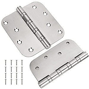 304 Stainless Steel 4'' X 4'' Door Hinges Ball Bearing Commercial Door Hinges Exterior Door Hinges with 5/8 Inch Radius Corners, 2 Pack (Silver)