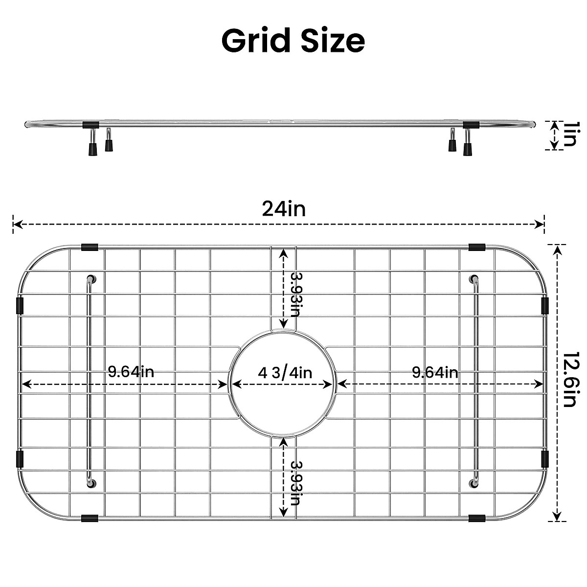 Frsmvati Sink Bottom Grid 24-1/8" x 12-5/8", Centered Drain with Corner Radius 1-1/2", Sink Protector for Kitchen Sink for Single Bowl Kitchen Sink