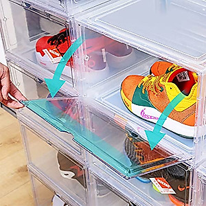EZB - Magnetic Shoe Storage Box Drop Side/Front Sneaker Case Stackable Container XL (Crystal Clear, 2 Pack)