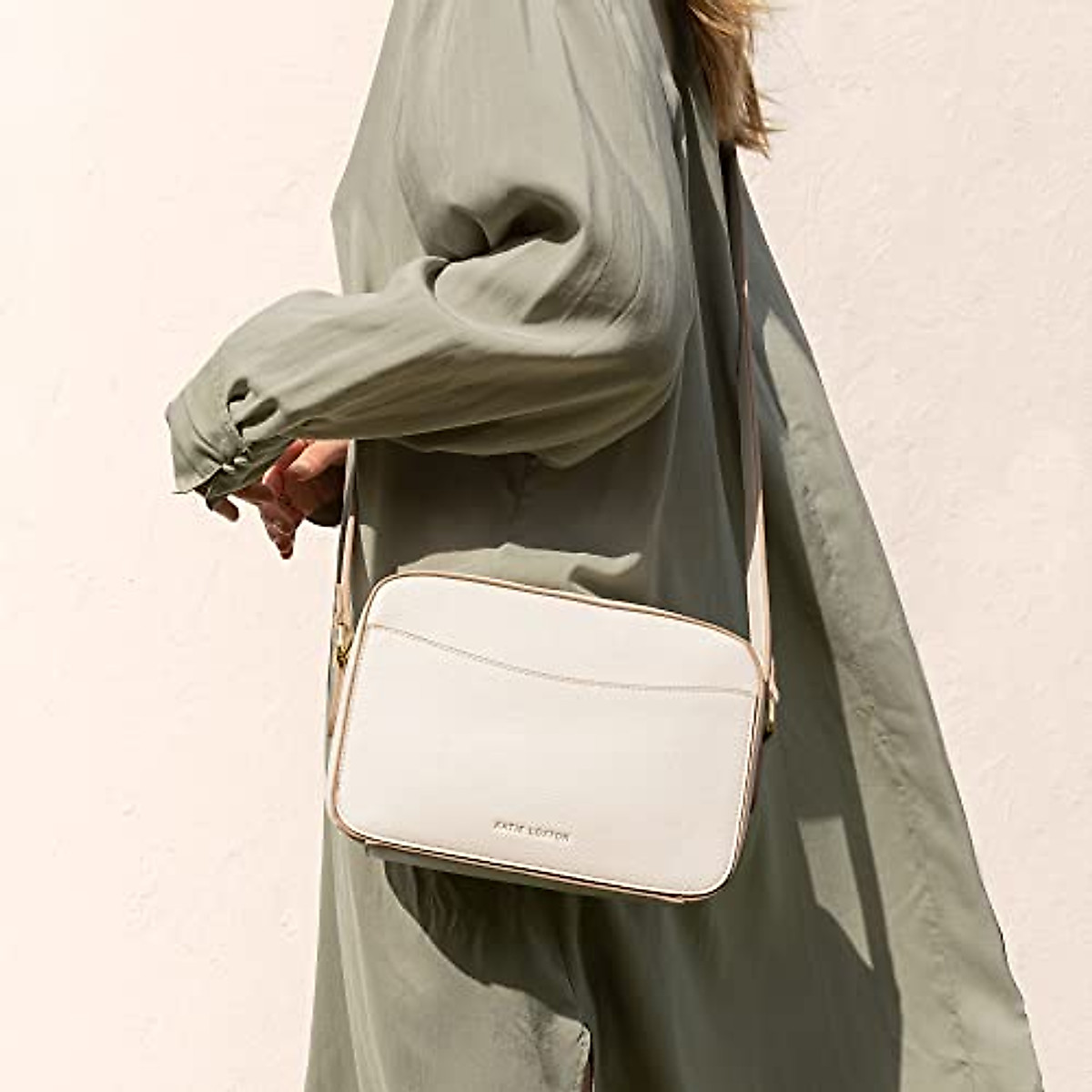 KATIE LOXTON Cara Womens Soft Pebble Vegan Leather Adjustable Strap Crossbody Handbag Satchel Purse Off White