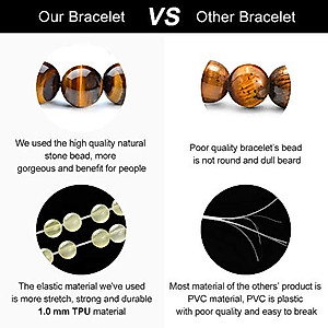 M MOOHAM Stone Bead Bracelets, Natural Tiger Eye Stone Beads Bracelet, Men Women Stress Relief Yoga Beads Adjustable Semi-Precious Stone Bracelet Bangle