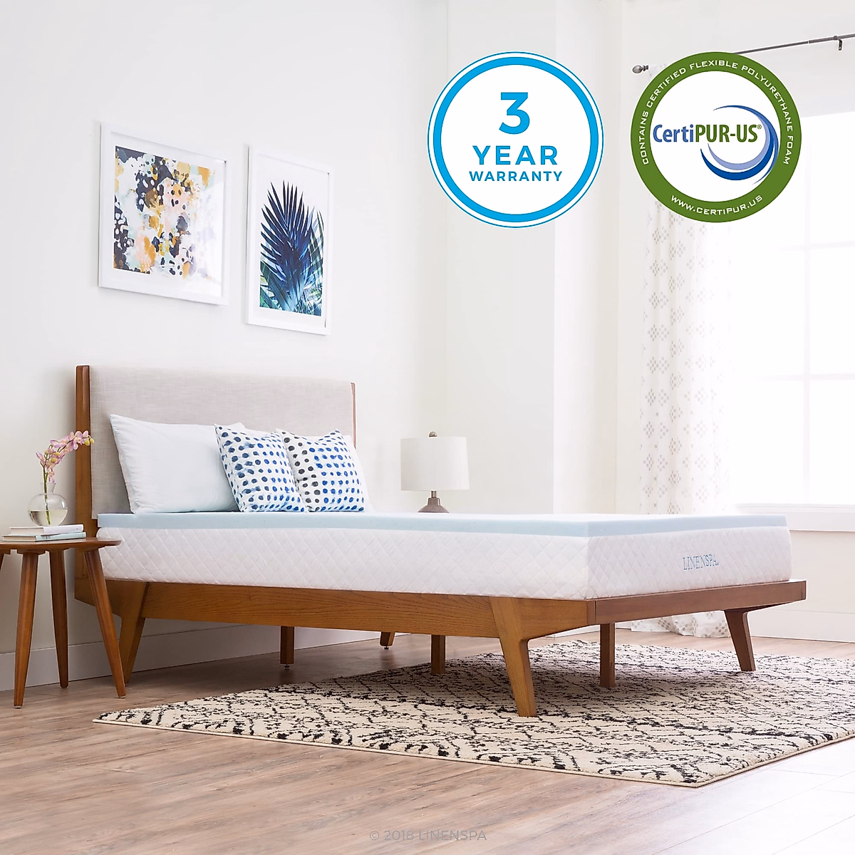 Linenspa 3 Inch Gel Infused Memory Foam Mattress Topper – Cooling Mattress Pad – Ventilated and Breathable – CertiPUR Certified - Twin