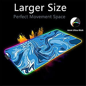Mouse Pad Blue Water Ripple RGB Large Mouse Pad Gamer Computer LED Backlit Keyboard Gaming Accessories Desks 24 inch x12 inch