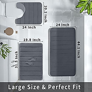 Yimobra 3 Pieces Memory Foam Bath Mat Sets, 44.1x24 + 31.5x19.8 and U-Shaped for Bathroom Rugs, Toilet Mats, Non-Slip, Soft Comfortable, Water Absorption, Machine Washable, Dark Gray