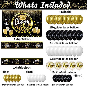 Black and Gold Graduation Party Decorations 2023,67pcs Class of 2023 Party Decor Kit with Balloon Garland Backdrop Banner and Tablecloth for High School, College, Medical Student Graduation Party Supplies