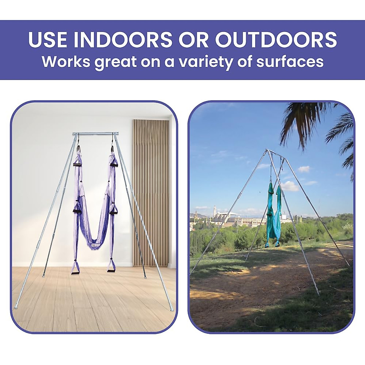 Yoga Trapeze Versatile Fitness Yoga Stand for Home & Outdoor | Easy 5-Min Setup | Supports Yoga Aerial Silks, Swings, Hammocks, Olympic Rings | Stable Solid Aluminum Supports Max 600lbs