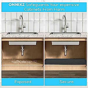 ONNIXZ Under Sink Mat for Kitchen Waterproof - 34" X 22" Strong Silicone Under Sink Liner with Drain Hole, Sink Cabinet Protector Mats for Kitchen & Bathroom, Under Sink Drip Tray Mat for Leaks Spills
