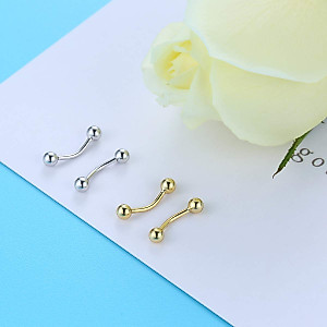 SILBERTALE Daith Rook Earrings 925 Sterling Silver Tiny 18G Tragus Piercing Eyebrow Rings Curved Barbell Tongue Sleeper Cartilage Earring Stud 8mm 5/16''