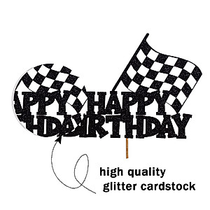Car Cake Topper Race Car Cake Decorations for Racing Car Checkered Flag Themed Kids Boy Girl Happy Birthday Party Supplies