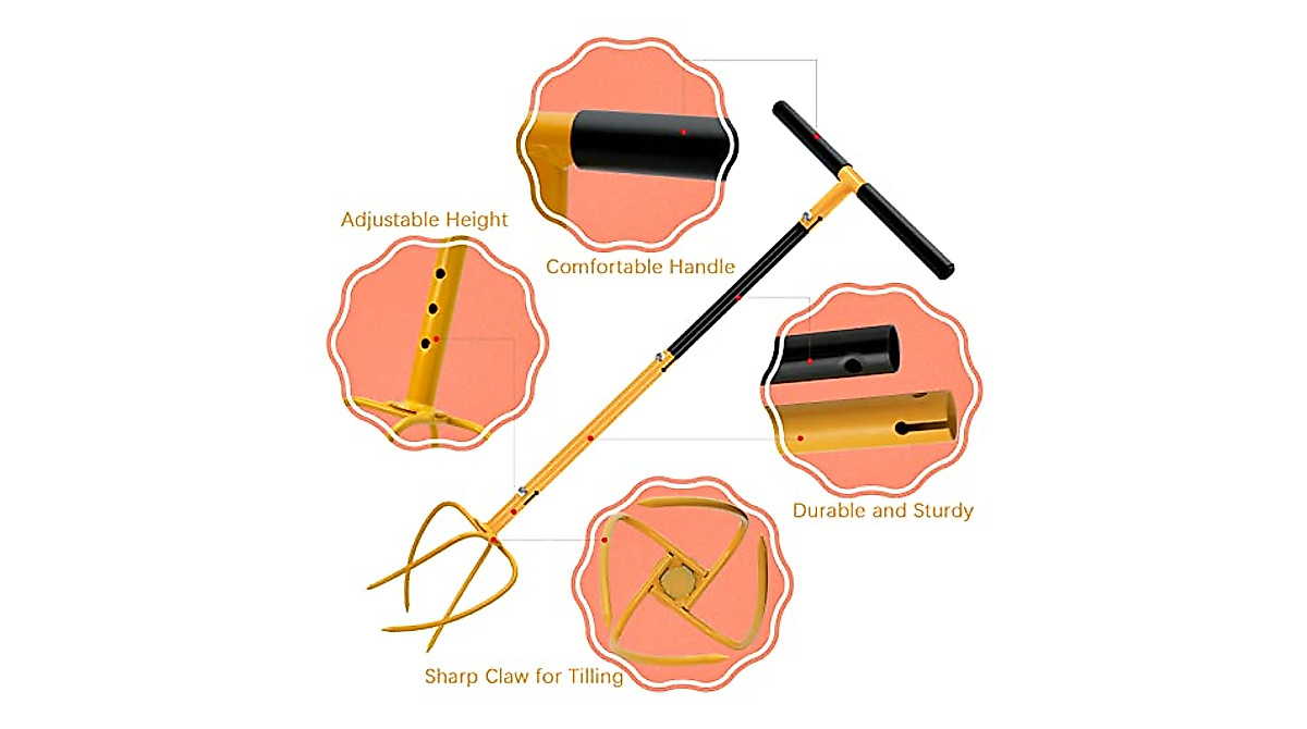 Garden Hand Tiller - Adjustable Long Handle Cultivator for Easy Gardening