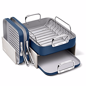 Caraway Square Cookware Set - Square Pans Set - Perfect for Griddling, Toasting, Searing, Roasting, and More - Non-Stick Ceramic Coated Pans - Non Toxic, PTFE & PFOA Free - Navy