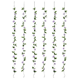 MOASIS 6 Pack 47 FT Artificial Plastic Silk Flowers Hanging Vines Colorful Lifelike Rose Ivy Home Hotel Office Wedding Party Garden Craft Art Decor Red ... (Purple Rose)