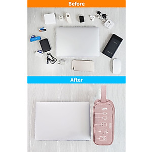 HESTECH Electronic Organizer Travel Case Cord Organizer Traveling Bag Tech Organizer Pouch for Charging Data Cable,Charger,Phone,Power Bank,Mouse,USB Flash Drive,Earphone,Pink with 5PCS Cables Ties