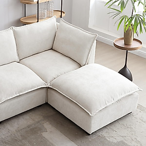 Cloud Couch Sectional Couches for Living Room U Shaped, 130" Beige Convertible Sofa Bed, Modular Sectional Sleeper Sofa with Ottomans, 6 Seat Deep Seat Lounge Sofa with Chaise for Office