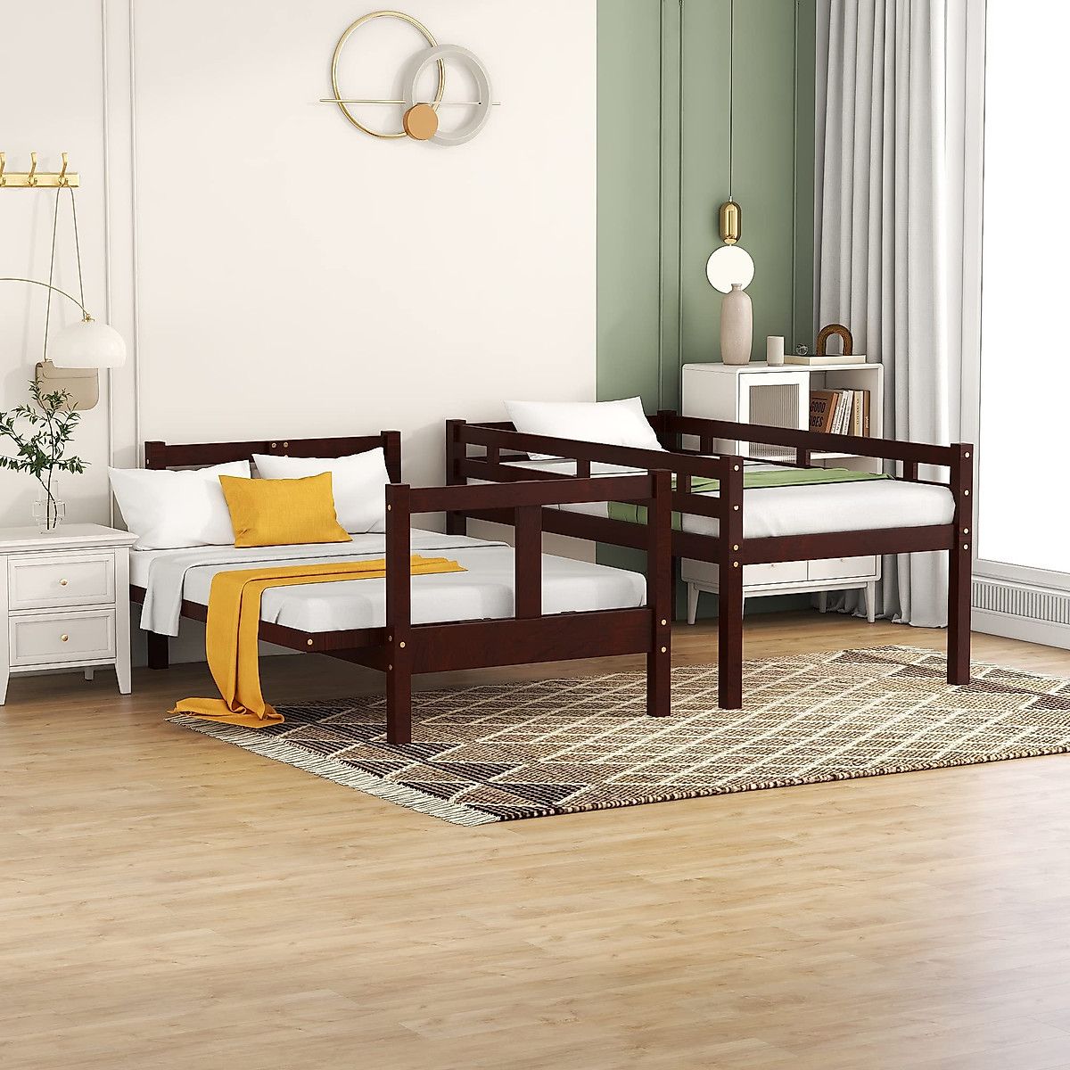 Harper & Bright Designs Twin Over Futon Bunk Bed,Wood Futon Bunk Bed Frame,Twin Over Full Bunk Bed with Couch,Detachable Bunk Bed Futon for Kids,Teens,Espresso