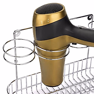 FANGSUN Wall Mount Hair Tool Organizer Holder, Adhesive Blow Dryer Rack, Hair Dryer & Curling Iron Holder, Metal Wire Bathroom Cabinet Storage Basket for Hot Tools, Straightener, Chrome, Silver