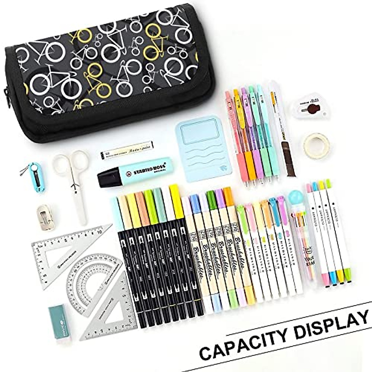 Bike Bicycles Pattern Large Capacity Pencil Case Multi-Slot Pencil Bag Portable Pen Storage Pouch with Zipper