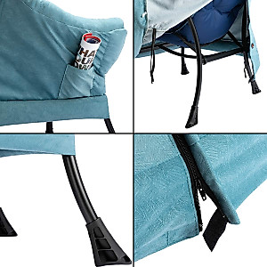 HollyHOME Modern Fabric Lazy Chair and Folding Footrest Stool, Accent Contemporary Lounge Chair and Portable Ottoman, Steel Frame Leisure Sofa Chair and Metal Cotton Anti-Slip Footstool, Blue