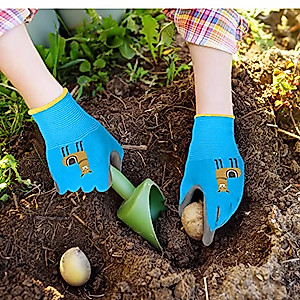 HIYZI 12 Pairs Kids Garden Gloves Work Glove Rubber Coated Gardening Gloves for Children Toddlers Boys Girls Yard (Medium (Age 6-8))