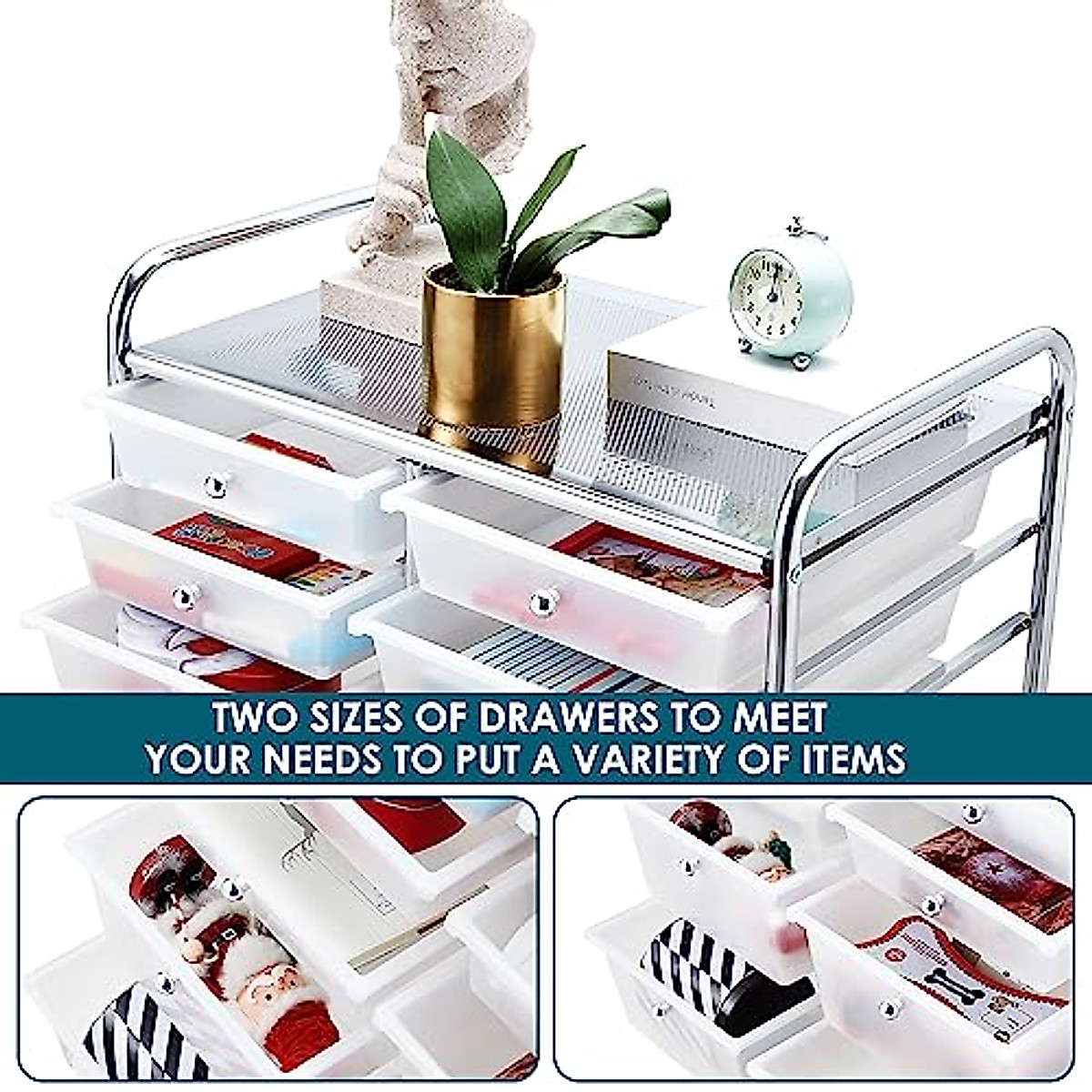 Homgava Rolling Storage Cart and Organizer with 12 Plastic Drawers-4 Lockable Casters for School Office Home Beauty Salon(White)