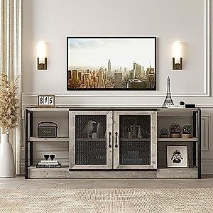 IDEALHOUSE TV Stand for 65+ Inch TV, Industrial Entertainment Center TV Media Console Table, Farmhouse TV Stand with Storage and Mesh Door, TV Console Cabinet Furniture for Living Room (Rustic Grey)