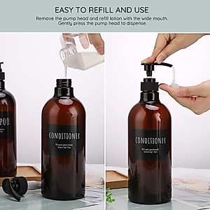 Segbeauty 32oz Shampoo Bottle, Empty Shampoo and Conditioner Bottle with Pump, 3pcs 1Liter Shampoo Dispenser Bottle for Body Soap Conditioner, Labeled Brown Plastic Press Dispenser Refillable
