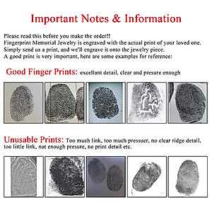 Valyria Personalized Fingerprint Jewelry Polished Blank Stamp Charm Urn Pendant Necklace Memorial Ash Keepsake(Fingerprint with Engraving)