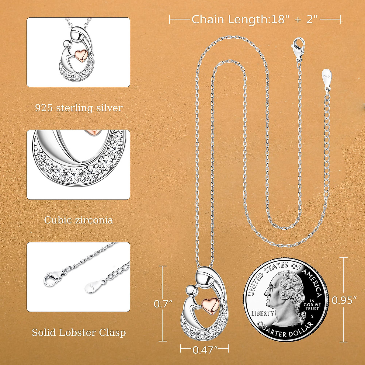 MILACOLATO Mother Pendant Necklaces S925 Sterling Silver Mother Daughter Necklaces 18K White Gold Filled Mom and Child Heart Birthstone Necklace Mother's Day Gifts for Mom New Mum Grandma Women Wife