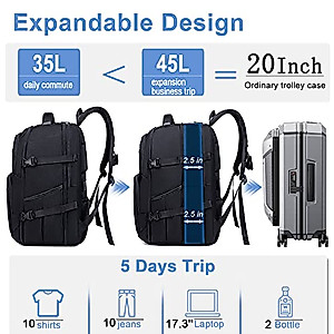 Otevan Travel Backpack for Men Women,45L Carry On Backpack Flight Approved,Large Laptop Backpack,Expandable Luggage Backpack Water Resistant Bookbag Weekender Overnight Bag Daypack Fit 17 Inch