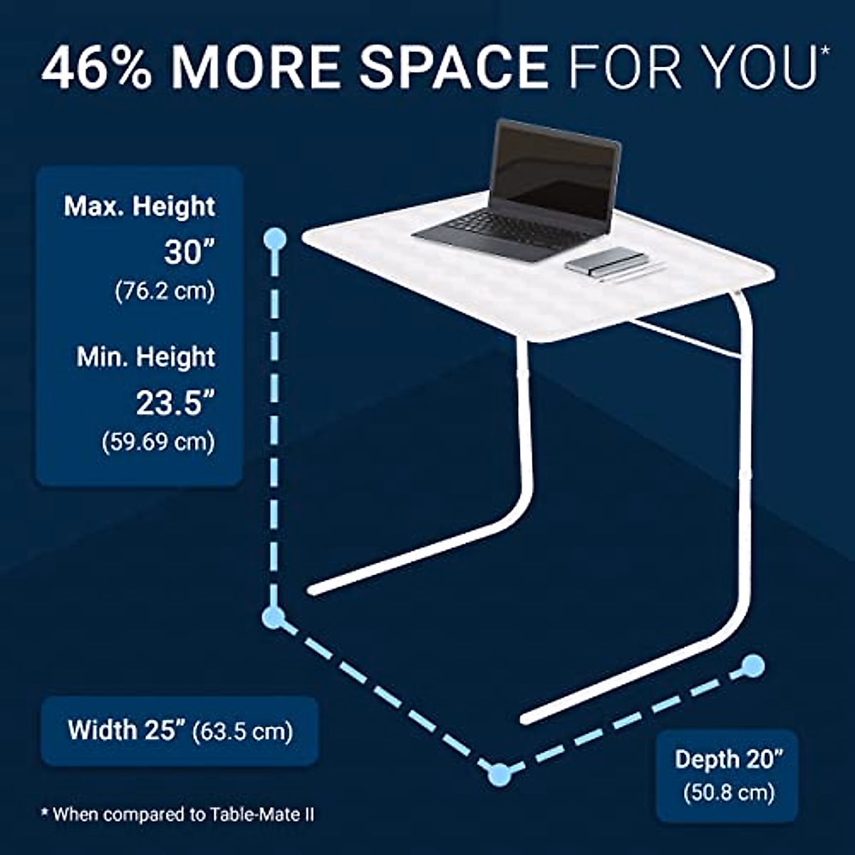 Table Mate XL TV Tray Table - Folding Couch Table Trays for Eating Snack Food, Stowaway Laptop Stand, Portable Bed Dinner Tray - Adjustable TV Table with 4 Set Angles, Black