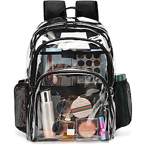 KUI WAN Clear Backpack Heavy Duty,Large Clear Bag PVC Transparent Bag for Stadium,School,Black