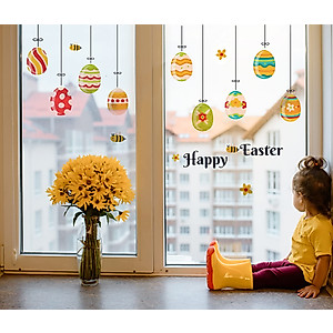 Happy Easter Wall Decals Eggs Wall Stickers Peel and Stick Easter Wall Decorations Window Clings for Nursery Classroom Kids Room Baby Bedroom Home Kitchen Easter Party Decoration (Eggs)