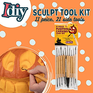 Pumpkin Carving Kit (21 Tool Set) w 11 Double Sided Pieces - Halloween Professional Sculpting, Cutting and Carving Knife Supplies for Fall Jack-O-Lanterns, Pumpkins, Decorations for Kids and Adults