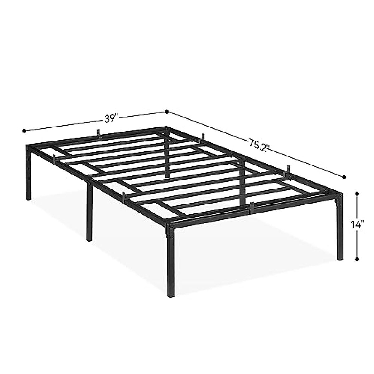 IDEALHOUSE 14 Inch Twin Bed Frame with Storage,Metal Platform Twin Bed Frame No Box Spring Needed Steel Slat Support Easy Assembly (Twin)