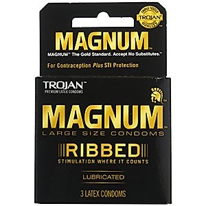 TROJAN Magnum Ribbed Condoms, Unscented, 3 Count