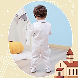 Booulfi Baptism Christening Outfits for Boys, Baby Boy Christening Church Outfit Baptism Gifts 6 Pieces Baby Boy Clothes 0-3 Months Formal Gentelman Baby Suit