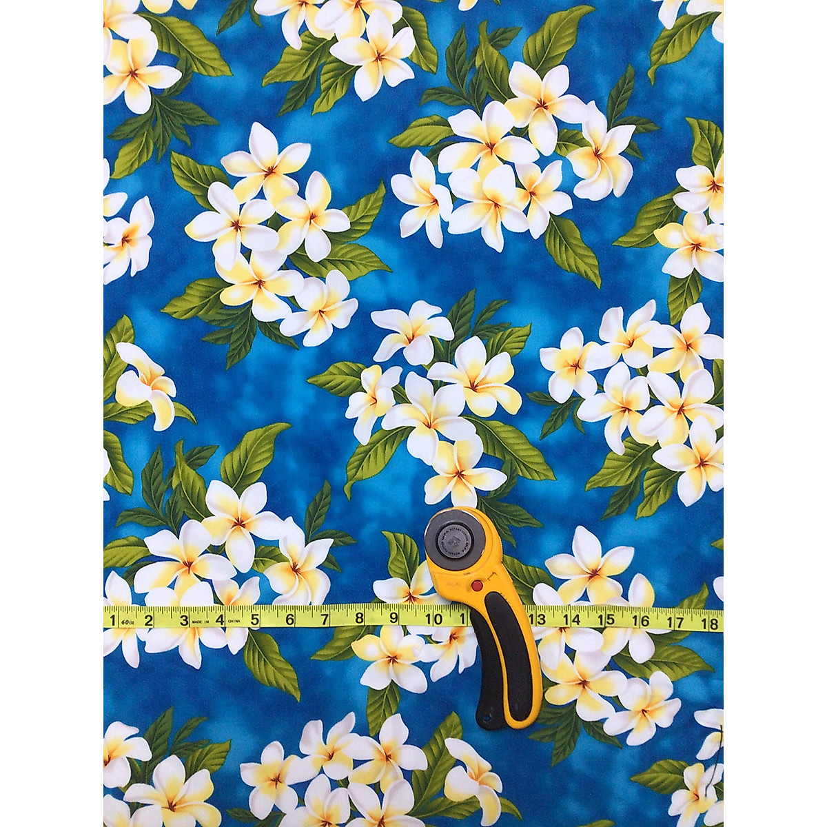 Turquoise Plumerias Hawaiian Print Fabric Sold by The Yard