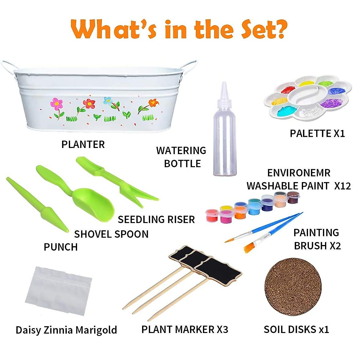 Paint & Plant Flower Kids Gardening Kit - Kids Plant Growing Kit for Girls Boys Ages 4 5 6 7 8 9 10 - STEM Arts & Crafts Kid Garden Set - Grow Your Own Zinnia, Marigold & Daisy Flowers Set