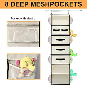 homyfort Hanging Closet Organizer with 5 Drawers and storage - 7 Shelves Organization, Foldable & Heavy Duty Clothes Storage for Wardrobe, Closet, Dorm, (49.6" H, Beige)