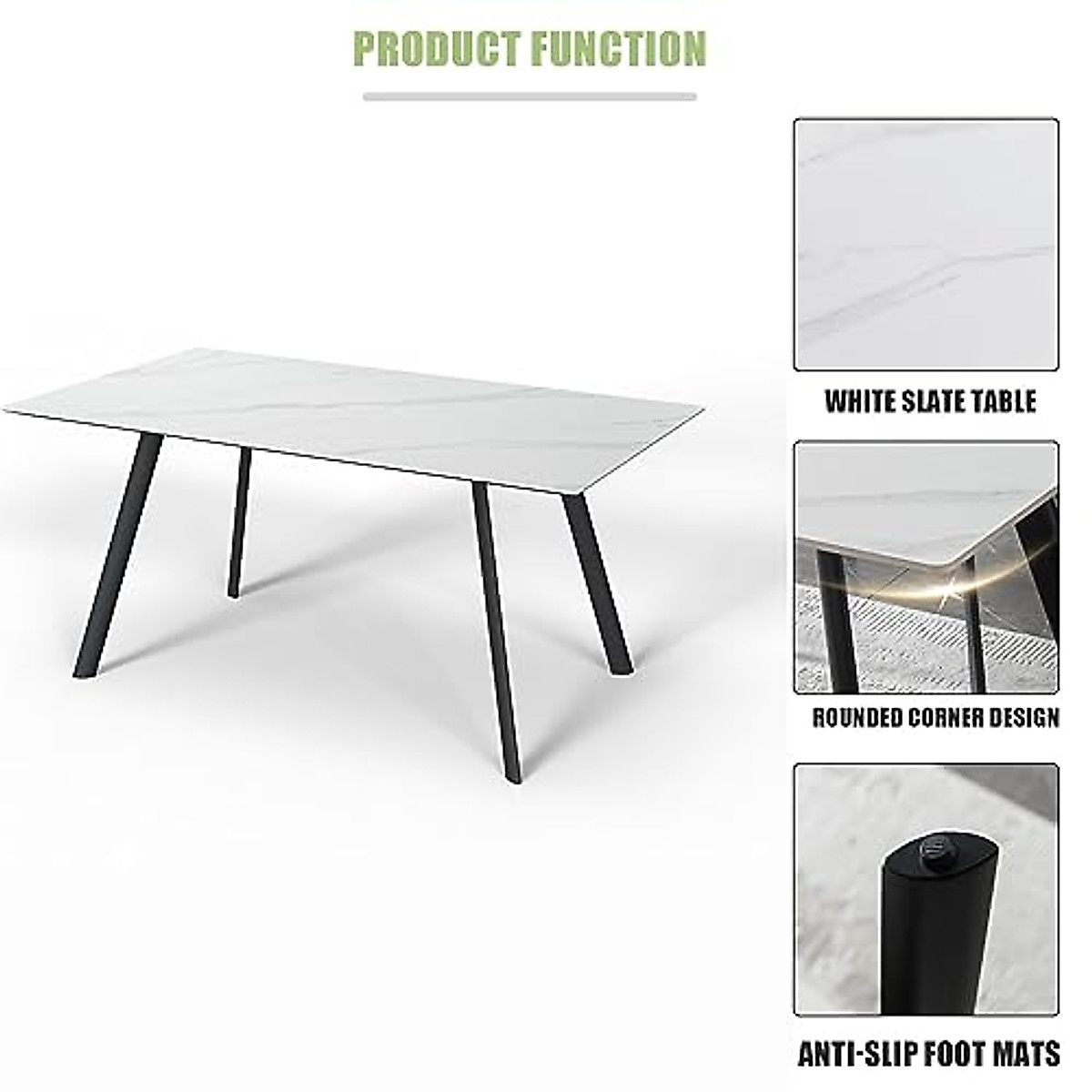 HIPIHOM Modern Kitchen Dining Slate Table for 6 Seat,Rectangular Dining White Sintered Stone Table for Home,Kitchen,Living Room,Dining Room,1 Table