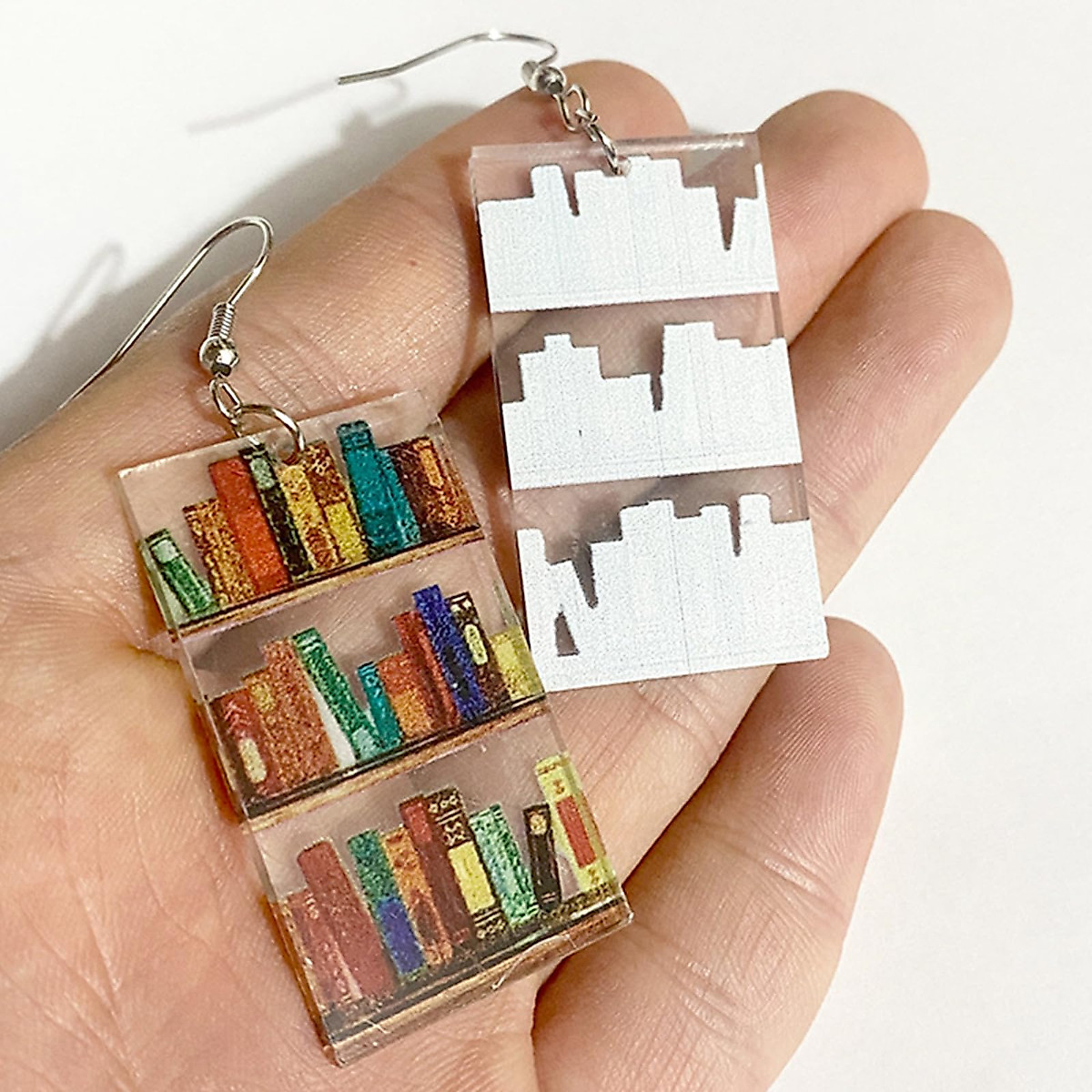 4 Pairs Bookcase Earrings for Women,Graduation Gift for Schoolmates Friends and Teacher,Teachers'Day Gift