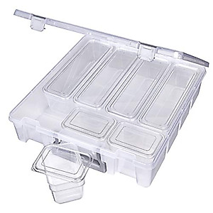 AB Designs 6967ABD Super Satchel with 9 Mixed Bins Inside Stackable Home Storage Organization Container, Clear with Sliver Latches and Handle, w/Long